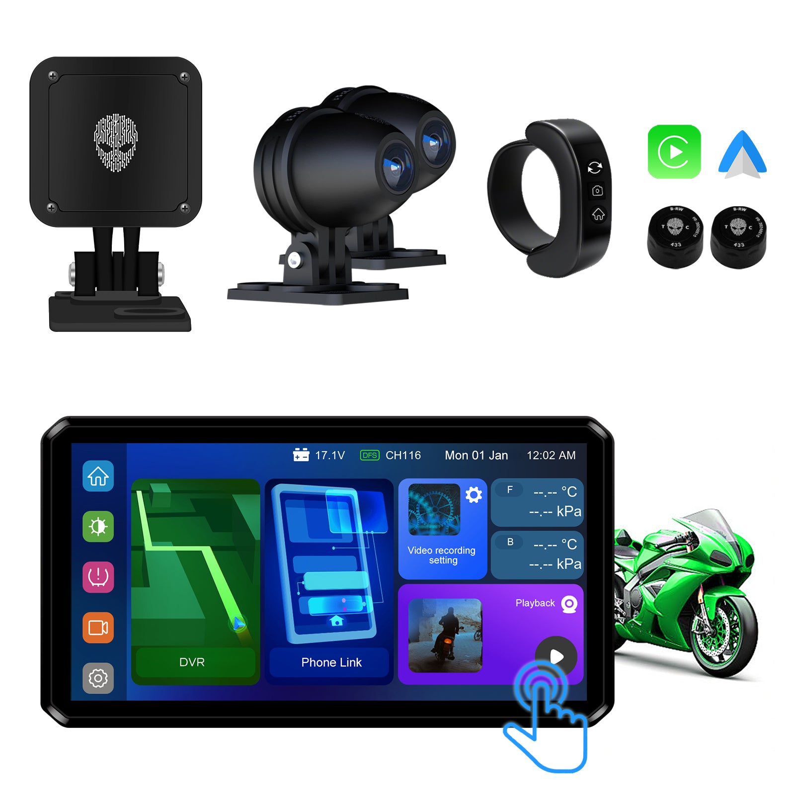 AlienRider M12S Motorcycle Streaming Smart System,77G Millimeter-Wave ...
